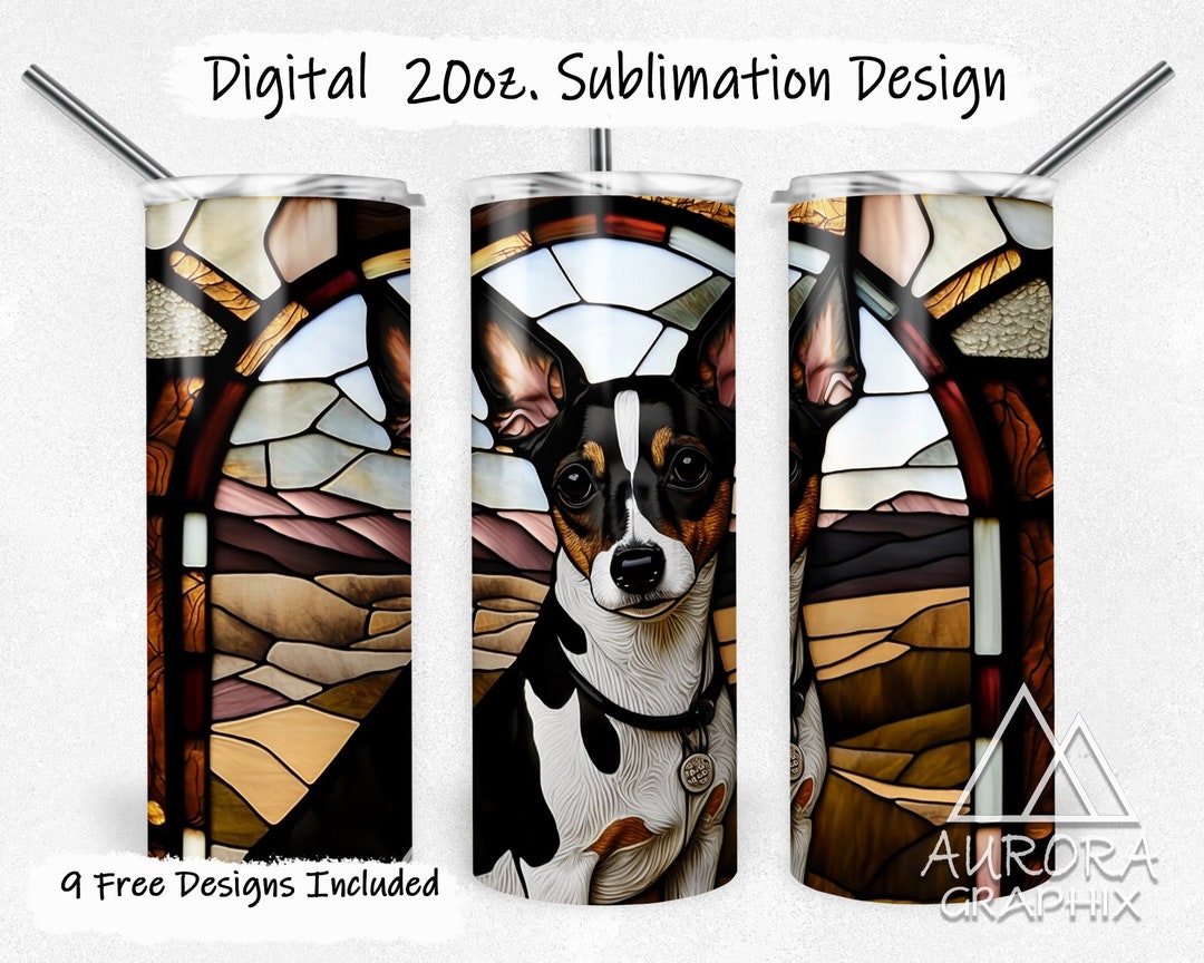 Rat Terrier - Digital 20oz Skinny Stained Glass Tumbler Wrap Pet Dog ...