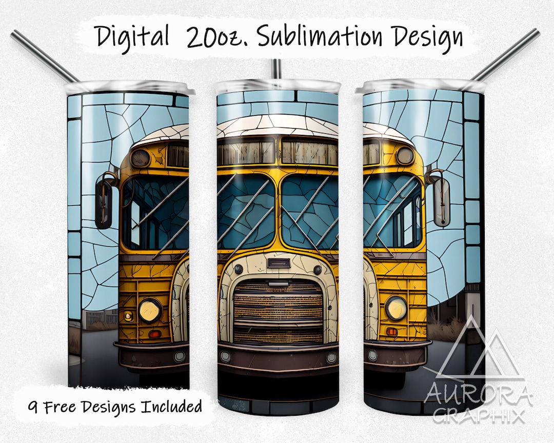 School Bus - Digital 20oz Skinny Stained Glass Tumbler Wrap Bus Driver ...