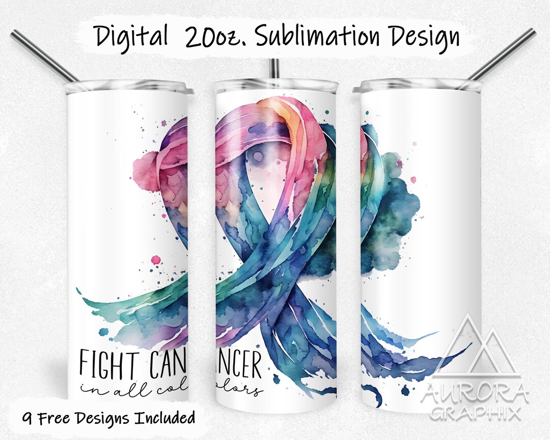 Cancer in All Colors - Digital 20oz Skinny Tumbler Wrap Watercolor ...