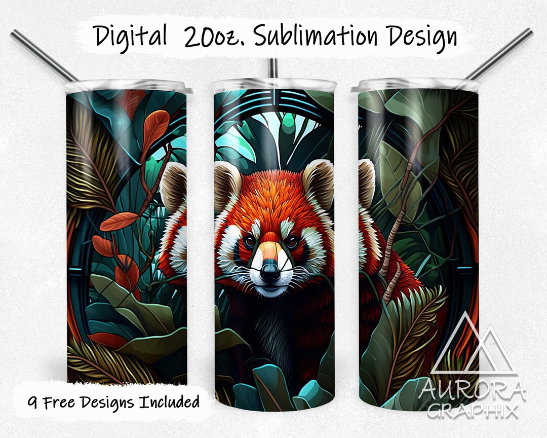 Red Panda - Digital 20oz Skinny Stained Glass Tumbler Wrap Tropical ...
