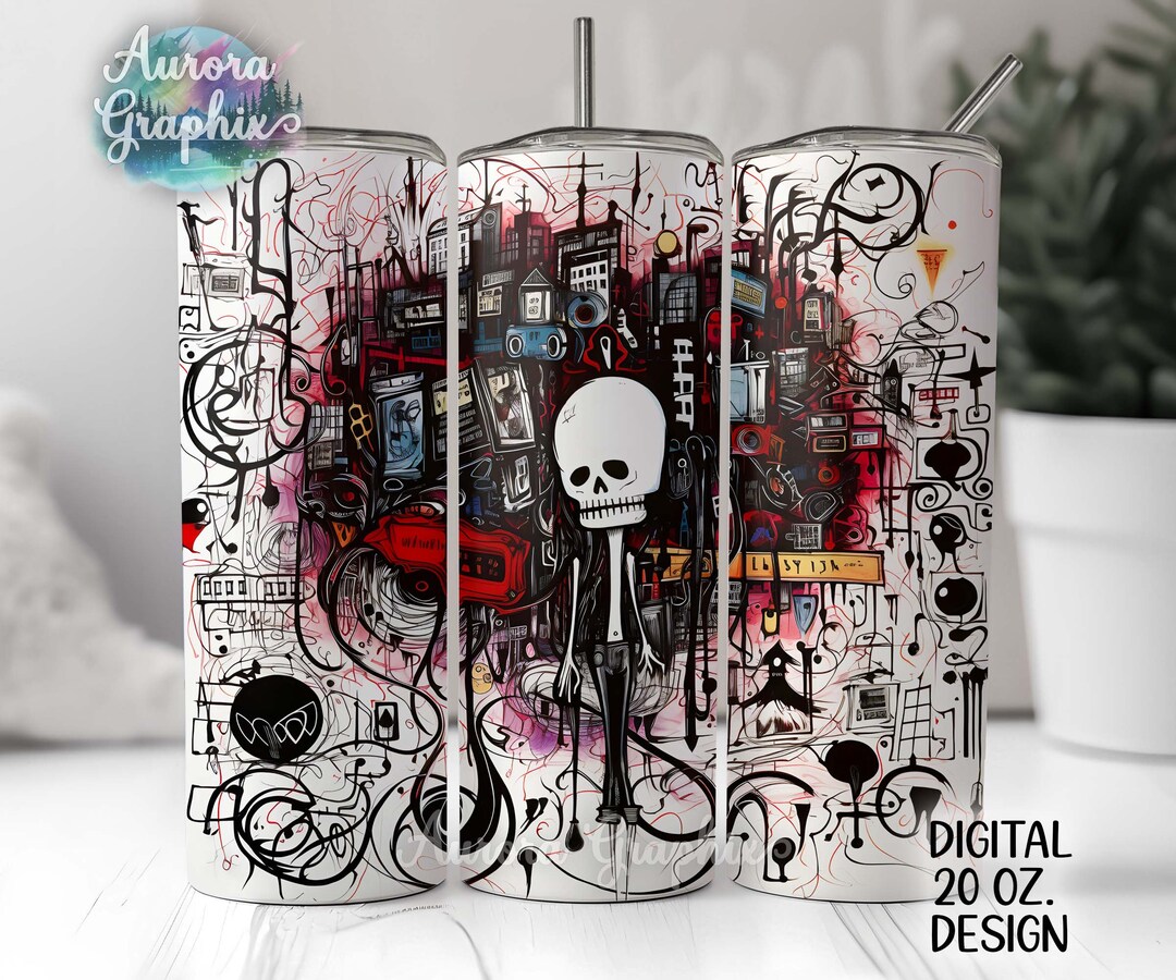 Emo Scribble - Digital 20oz Skinny Tumbler Wrap Dark Goth Scene Punk ...
