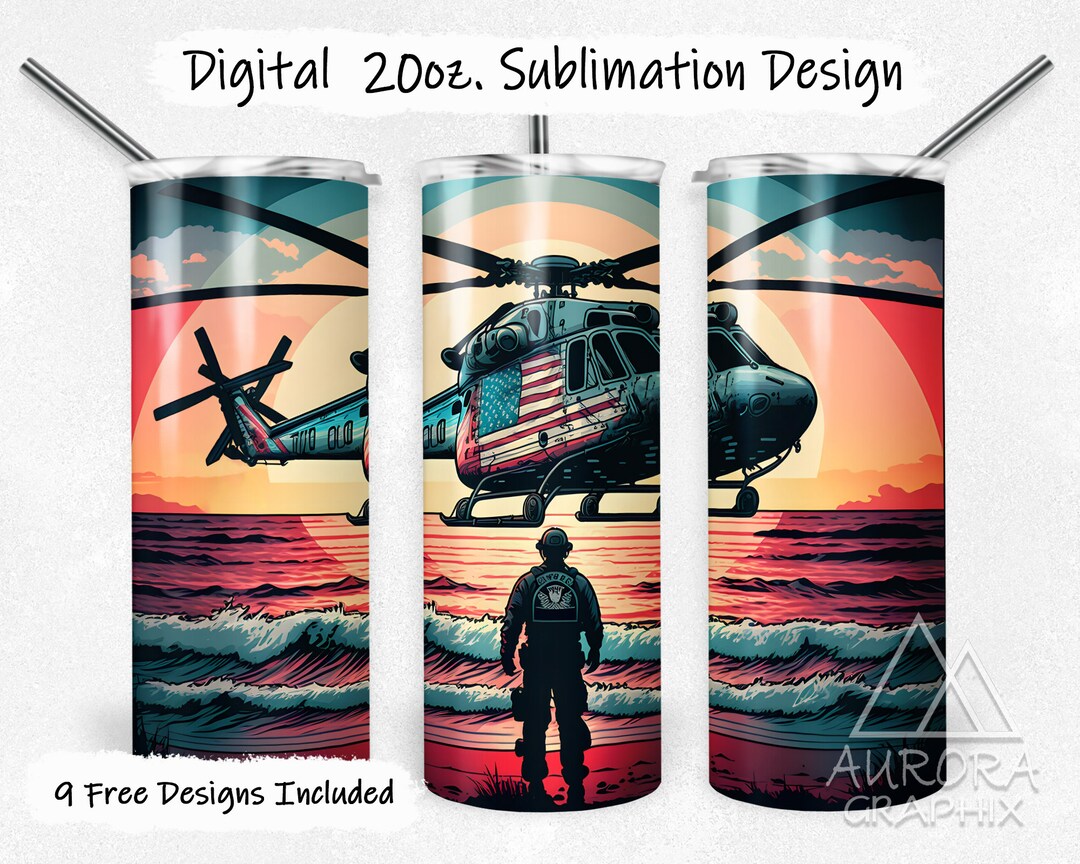 Helicopter -digital 20oz Skinny Tumbler Wrap Military Gift Veteran ...