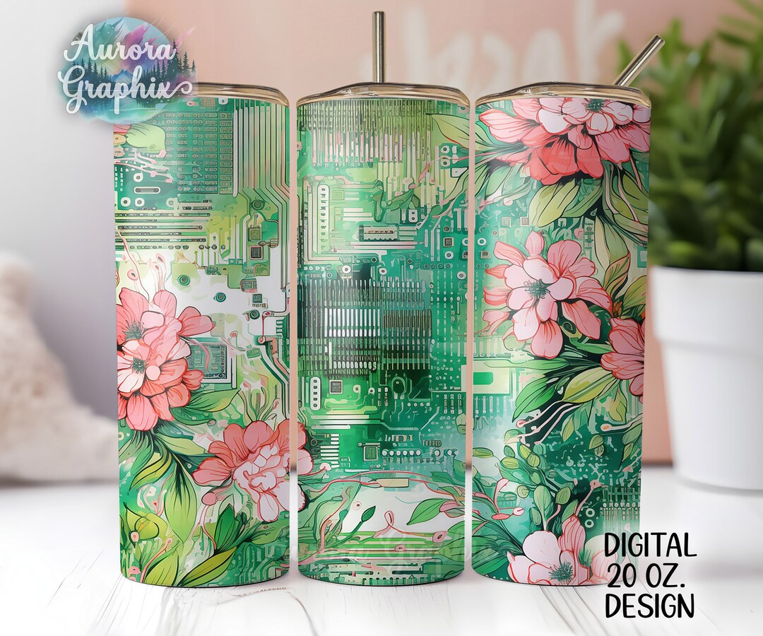 Floral CPU - Digital 20oz Skinny Tumbler Wrap Computer I.T. Coding ...