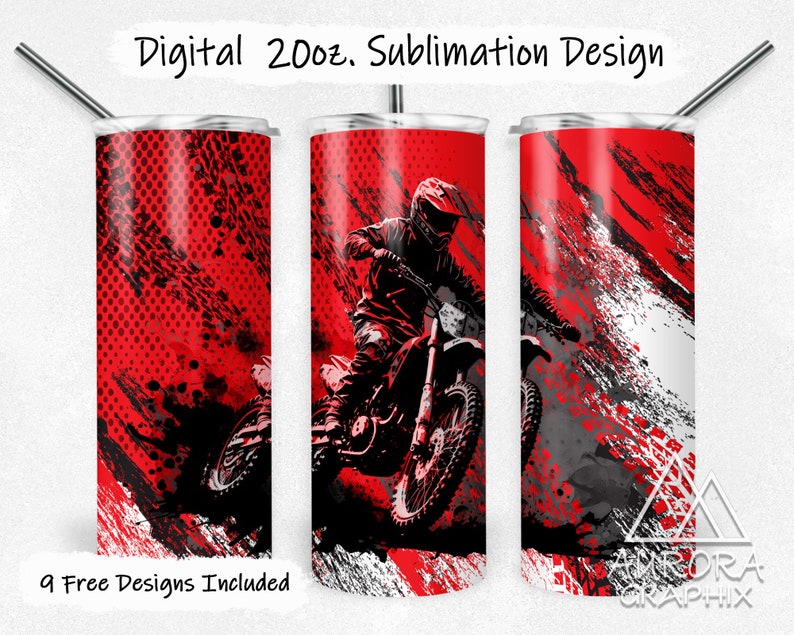 Dirt Bike Red - Digital 20oz Skinny Tumbler Wrap Motorcycle Sports ...