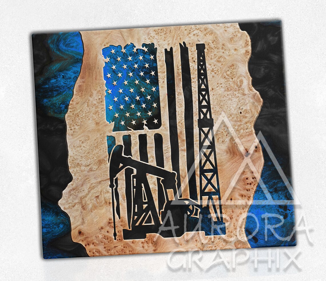 Oilfield - Digital 20oz Skinny Tumbler Wrap Oil Rig Wood Resin Art ...