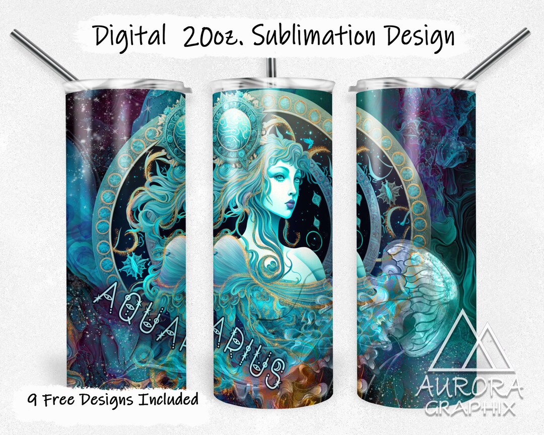 Aquarius Zodiac - Digital 20oz Skinny Tumbler Wrap Galaxy Horoscope ...