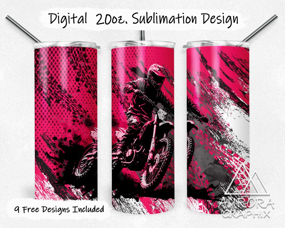 Dirt Bike Pink - Digital 20oz Skinny Tumbler Wrap Motorcycle Motocross ...