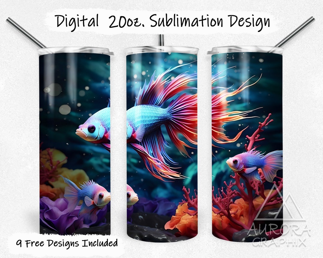 Beta Fish - Digital 20oz Skinny Tumbler Wrap Freshwater Fish Tank Pond ...