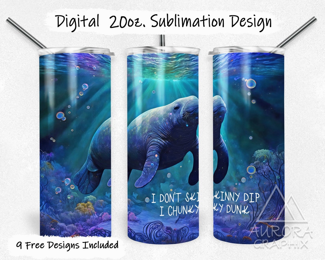Manatee - Digital 20oz Skinny Tumbler Wrap Under the Sea Ocean Funny ...