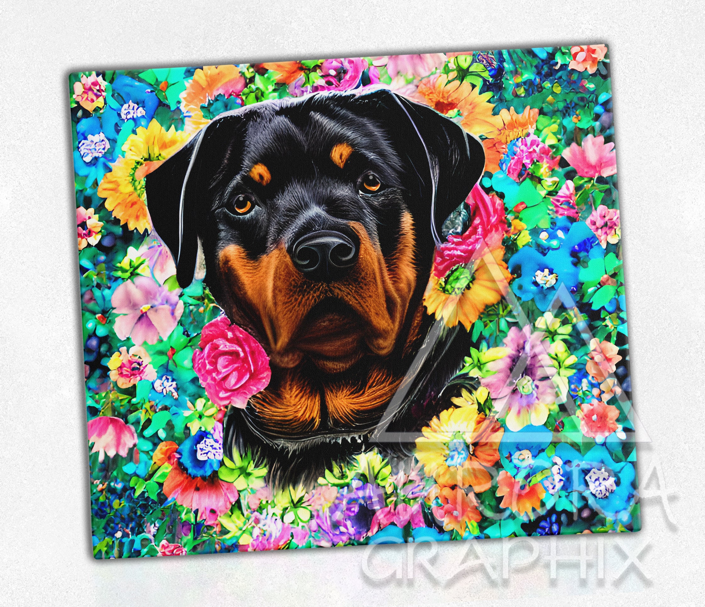 Rottweiler Dog - Digital 20oz Skinny Tumbler Wrap Rainbow Floral Rottie ...