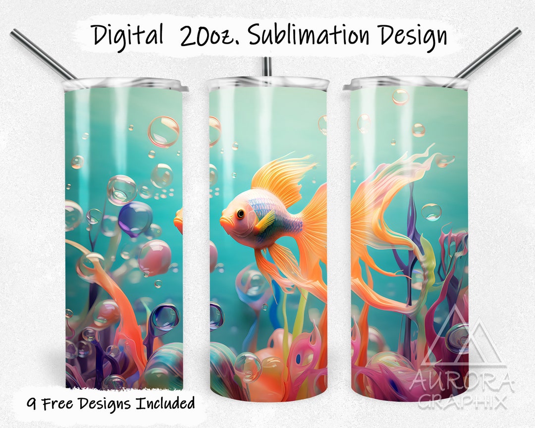 Goldfish - Digital 20oz Skinny Tumbler Wrap Freshwater Fish Tank Pond ...