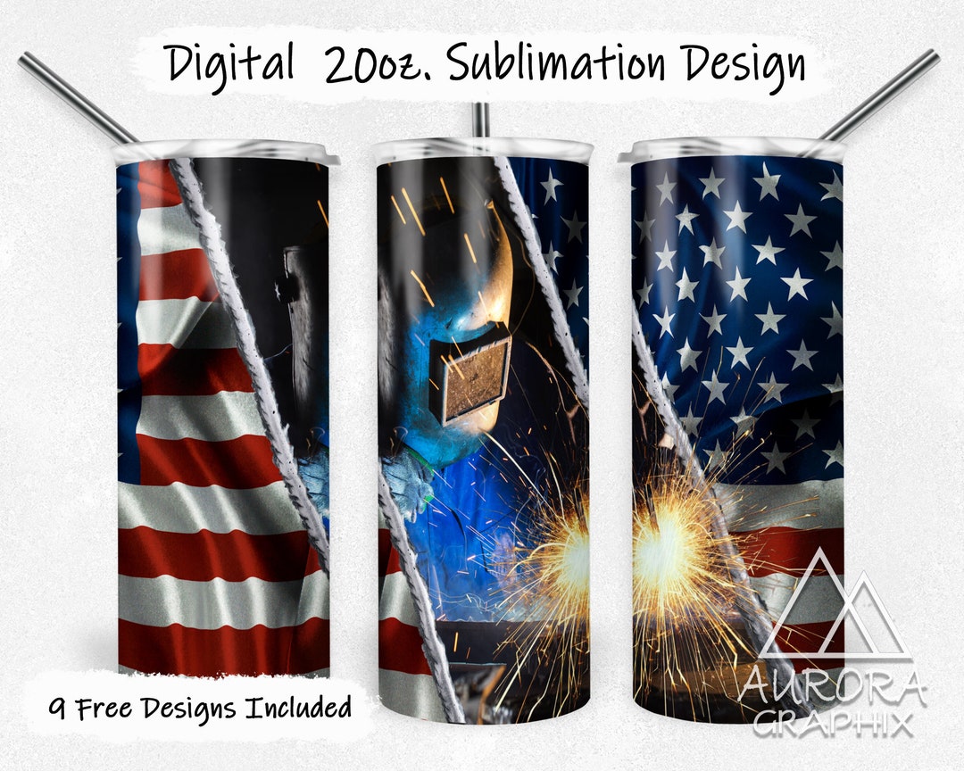 Welder - Digital 20oz Skinny Tumbler Wrap Welding American Flag Metal ...
