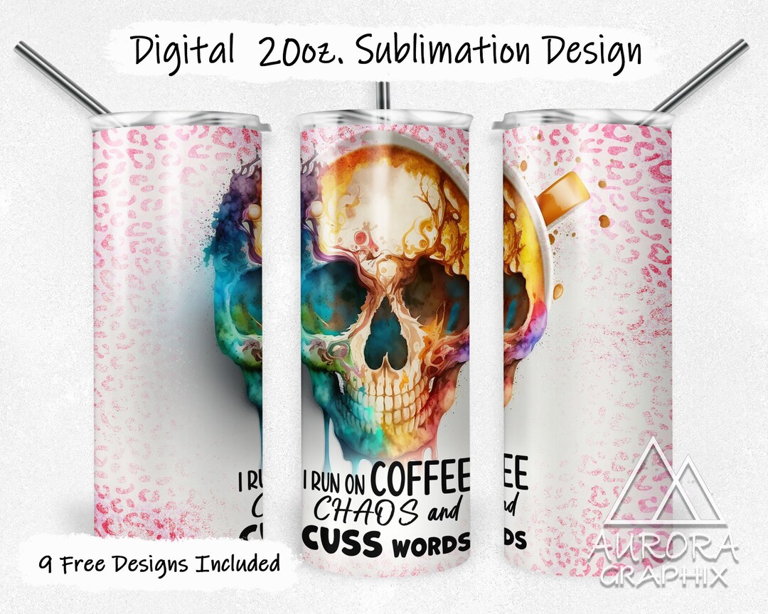 Coffee & Cuss Words - Digital 20oz Skinny Sublimation Tumbler Wrap ...