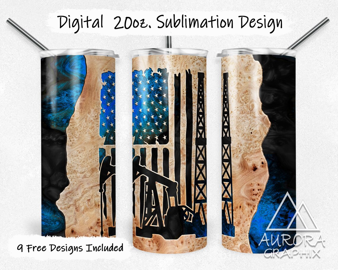 Oilfield - Digital 20oz Skinny Tumbler Wrap Oil Rig Wood Resin Art ...