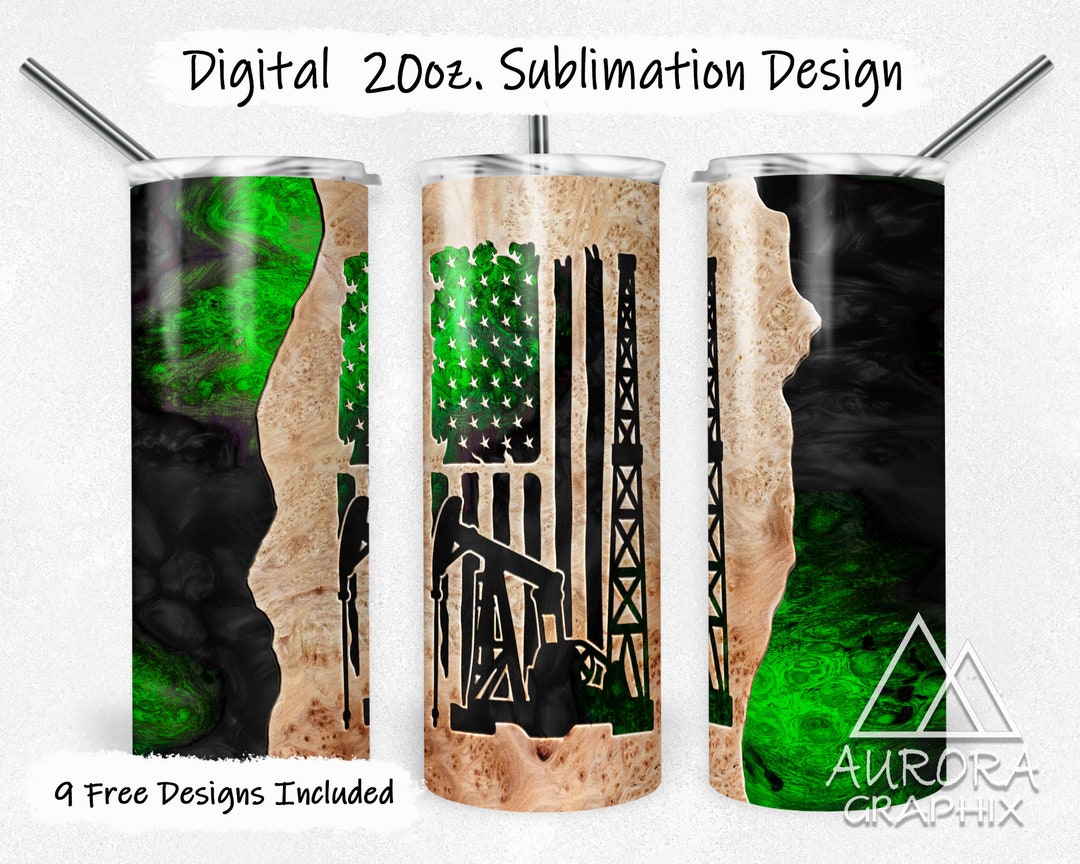 Oilfield - Digital 20oz Skinny Tumbler Wrap Oil Rig Wood Green Resin ...