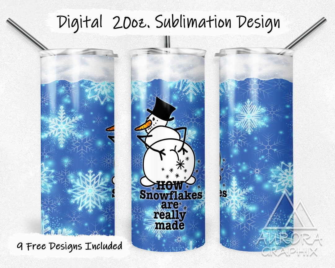 Funny Snowman - Digital 20oz Skinny Tumbler Wrap Snowflake Fart Blue ...