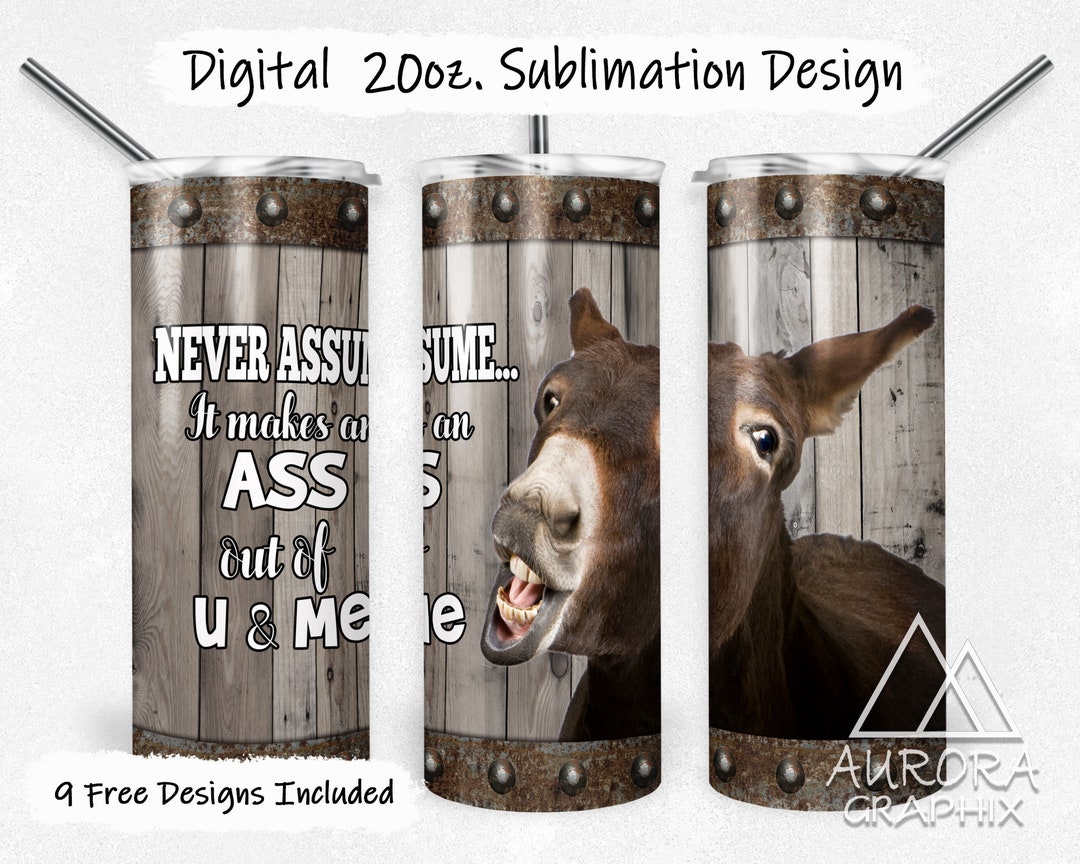 Donkey - Digital 20oz Skinny Tumbler Wrap Funny Never Assume Quote ...