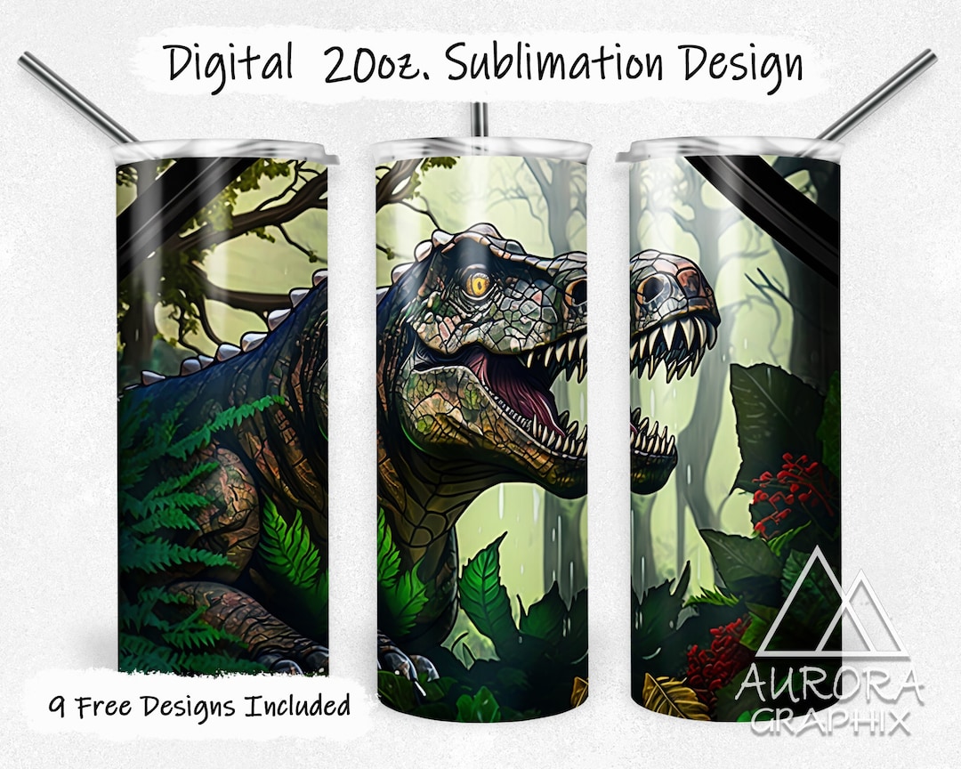 Stained Glass T-rex - Digital 20oz Skinny Tumbler Wrap Dinosaur ...