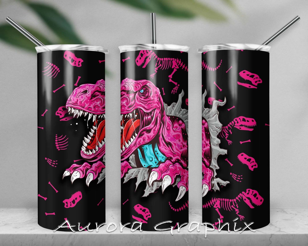 Pink T-rex Digital 20oz Skinny Tumbler Wrap Dinosaur - Etsy