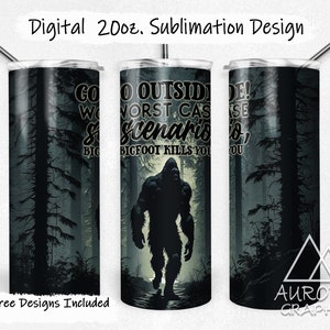 Vintage Big Foot - Digital 20oz Skinny Tumbler Wrap Funny Sasquatch ...