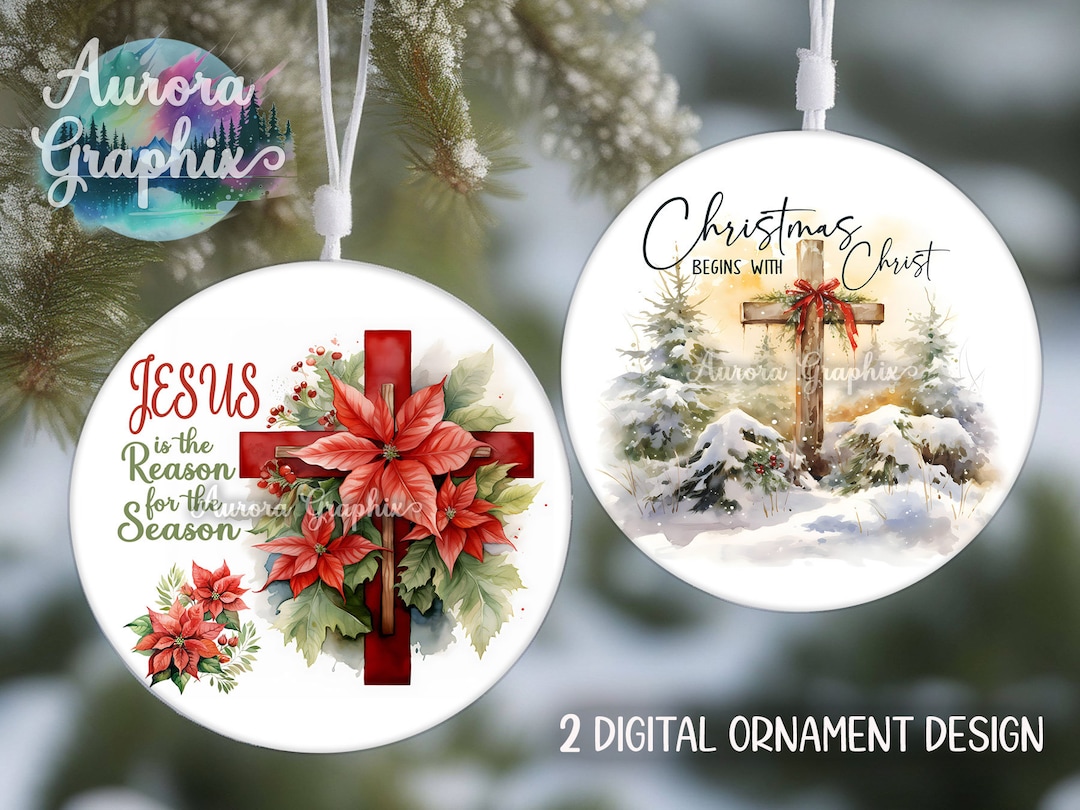 Christmas Cross - Digital Round Ornament Set Holiday Religious Jesus ...