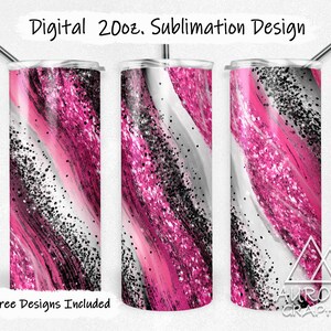 Pink & Black - Digital 20oz Skinny Tumbler Wrap Milky Way Glitter ...
