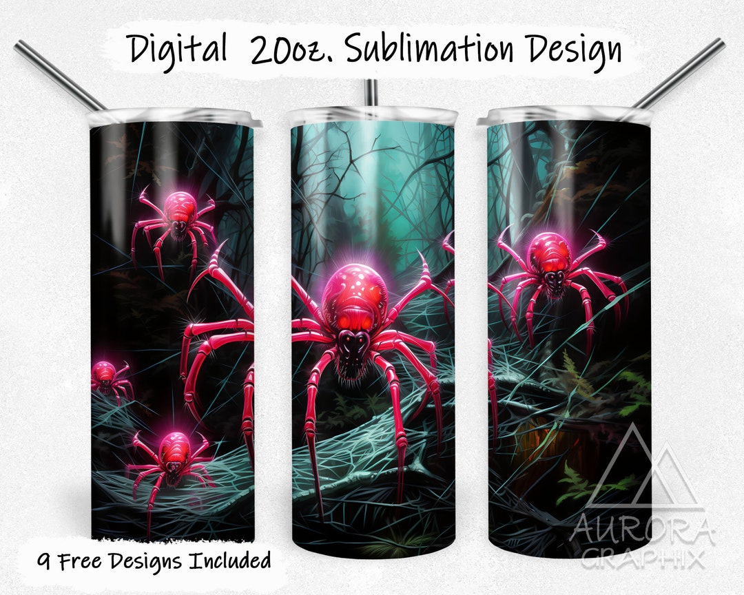 Spiders - Digital 20oz Skinny Tumbler Wrap Neon Glow Webs Halloween ...