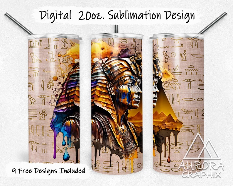 Egyptian Pharoah - Digital 20oz Skinny Sublimation Tumbler Wrap King ...