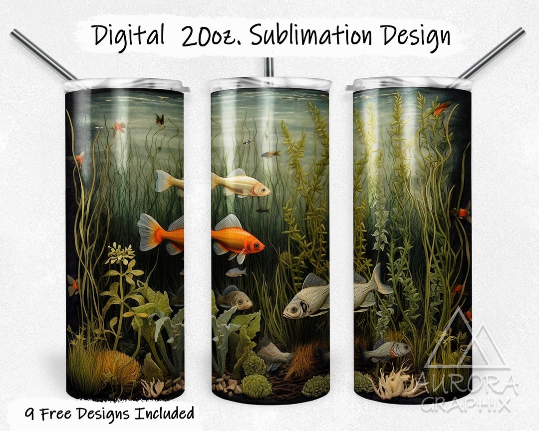 Fish - Digital 20oz Skinny Tumbler Wrap Freshwater Fish Tank Lake Pond ...