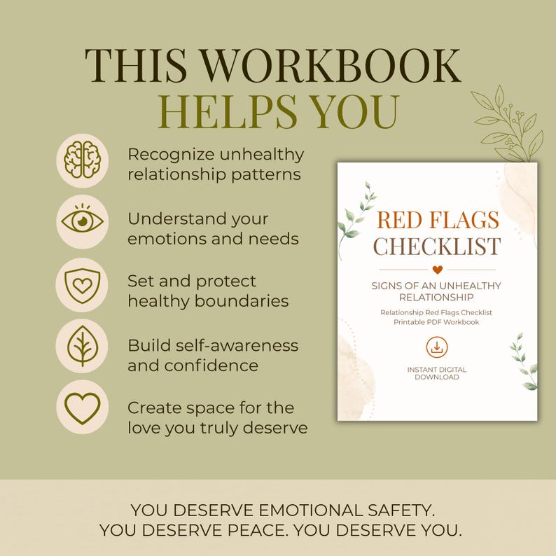 Red Flags Checklist Printable PDF | Toxic Relationship Workbook | Self ...