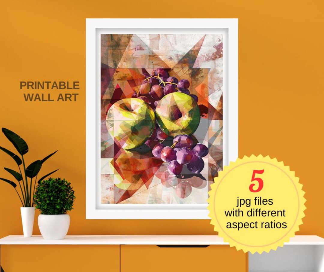 Digital Print Fruit Mosaic, Printable Wall Art, Vivid Geometric Wall ...