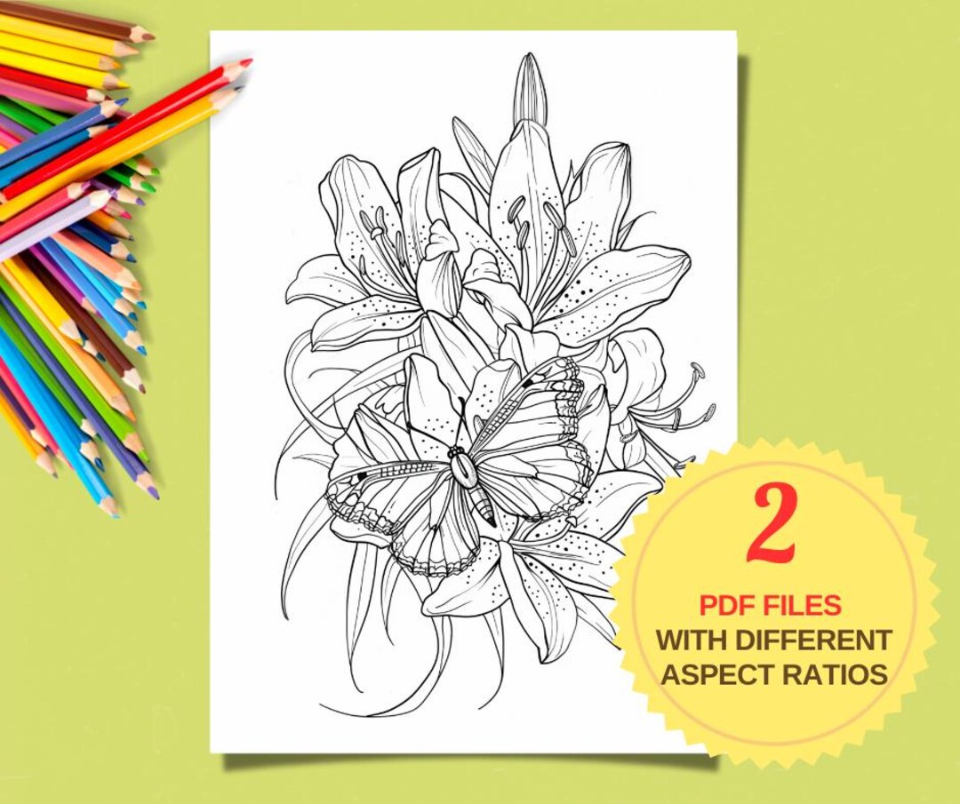Giant Coloring Poster 'flowers and Butterfly' for a Gift to a Friend ...
