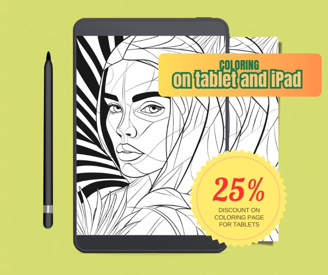 Digital Coloring Page for Ipad, Woman Portrait, Ipad, Art Therapy ...