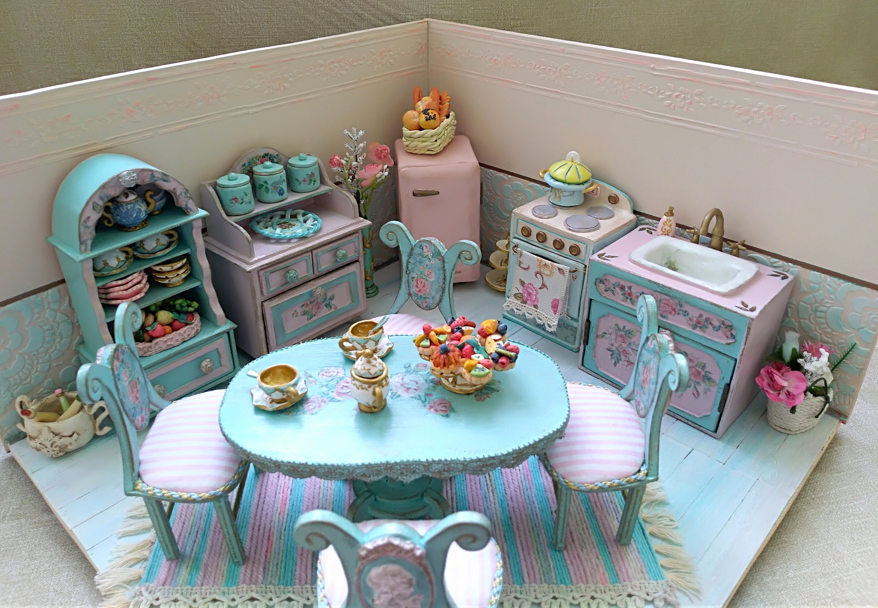 Miniature Dollhouse Kitchen Handmade Miniature Furniture Furnished Doll ...