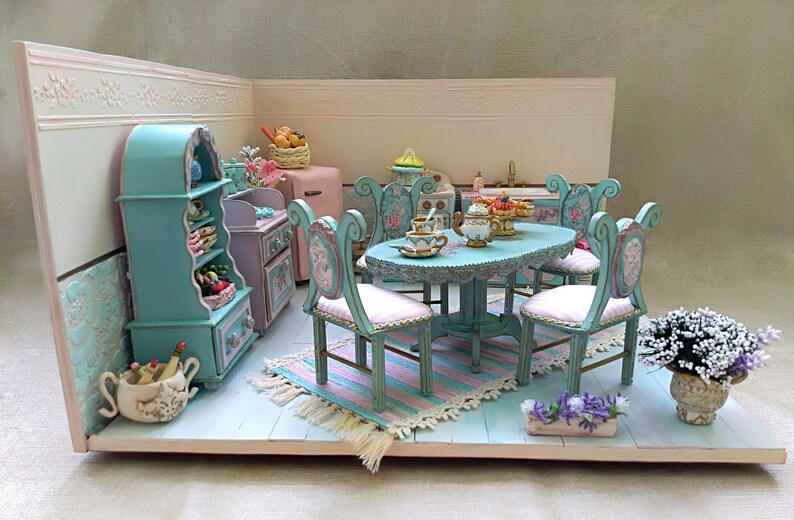 Miniature Dollhouse Kitchen Handmade Miniature Furniture Furnished Doll ...
