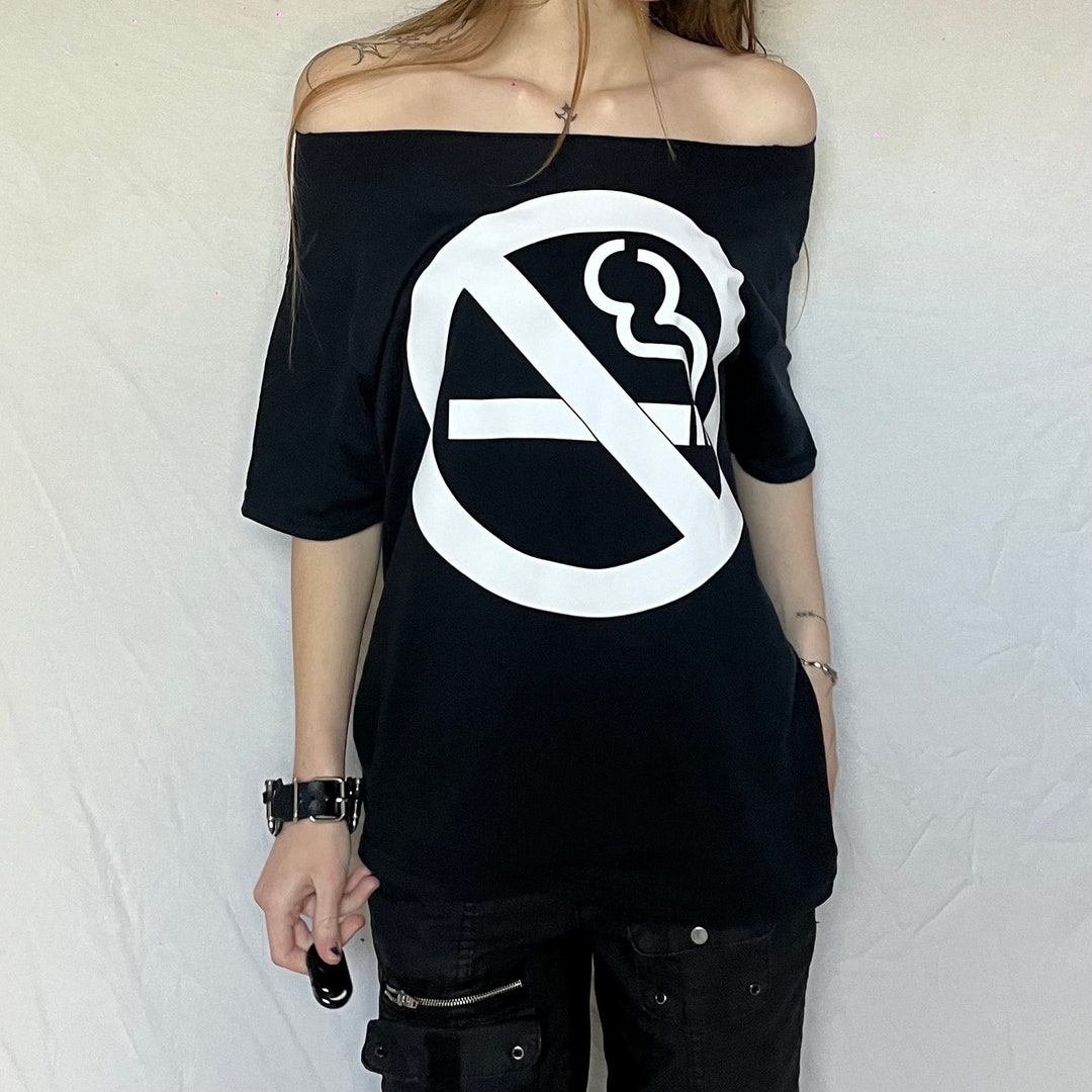 No Smoking Sign Black Oversized off the Shoulder T-shirt Tee Top - Etsy