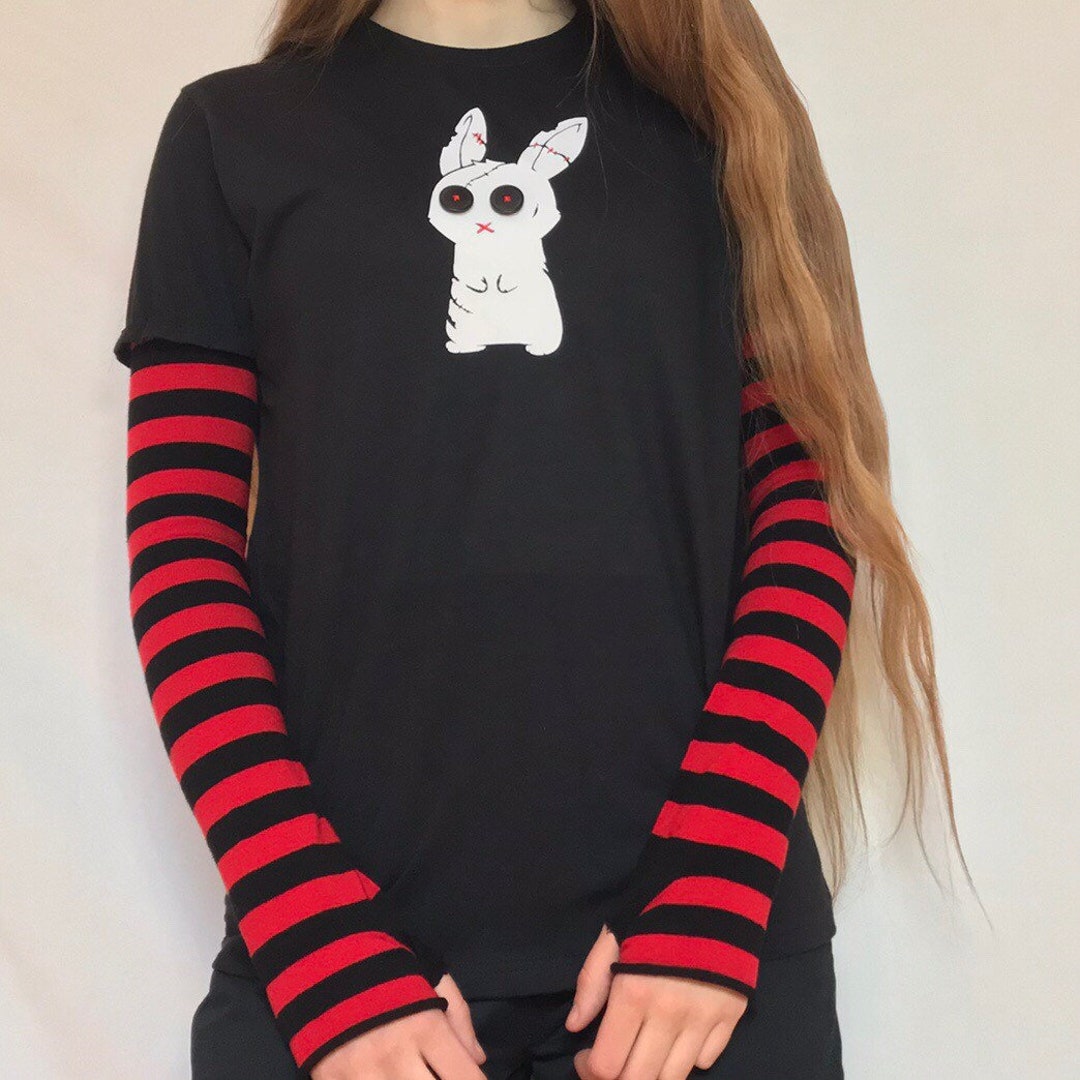 Red N Black Stripe Sleeves Zombie Stitch Bunny - Etsy