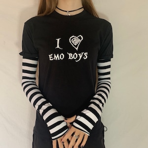 Black & White Stripe Long Sleeve “I Love Emo Boys” T-shirt - Etsy
