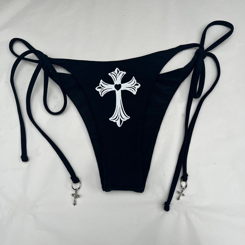 Black Gothic White Cross Heart String Bikini With Padding - Etsy