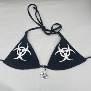 Black Y2k Biohazard Warning Halter Bikini Set - Etsy