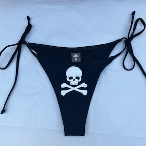 White Skulls Black Bikini Halter Tie String Grunge Swimsuit - Etsy