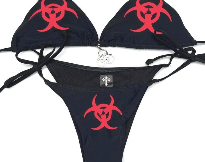 Biohazard String Bikini Bottom Rose Pink Black Y2K Zombie Apocalypse ...