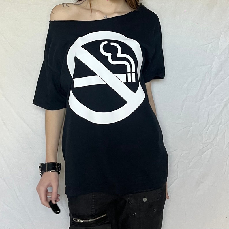 No Smoking Sign Black Oversized off the Shoulder T-shirt Tee Top - Etsy