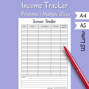 Income Tracker, Income Log Printable Template, Personal Budget ...