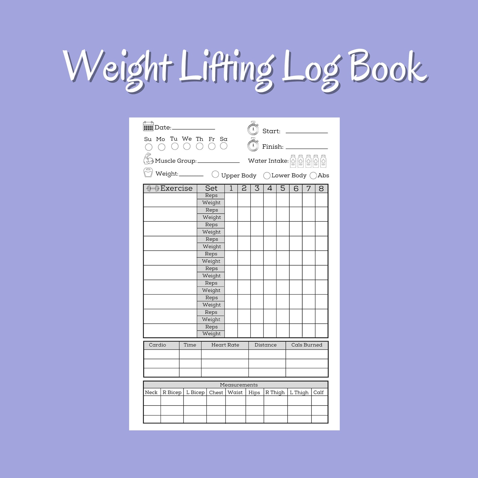 Weight Lifting Daily Training Log Book | Workout Tracker Printable - Etsy