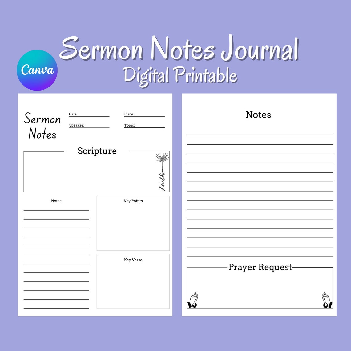 Printable Sermon Notes Canva Editable Printable Template Christian ...