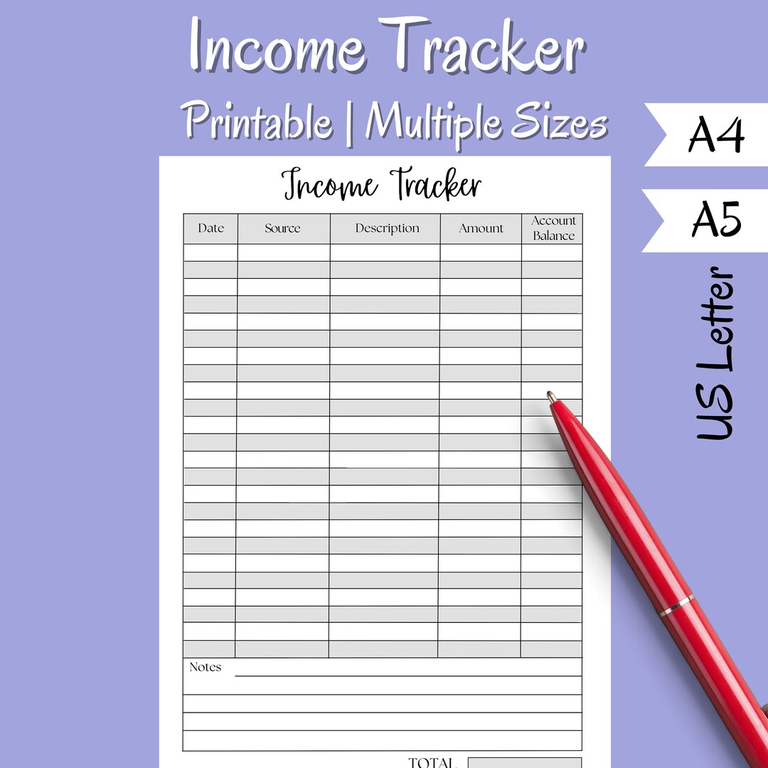Income Tracker, Income Log Printable Template, Personal Budget ...