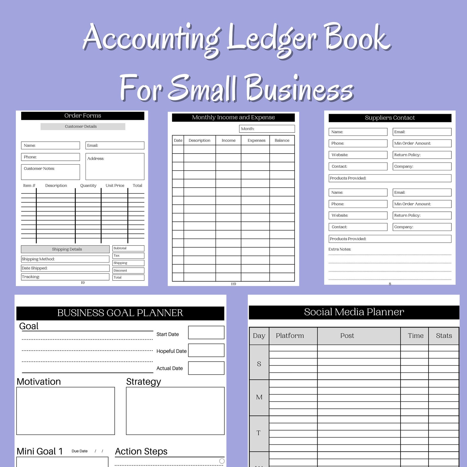 Accounting Ledger Book for Small Business | Digital Printable Planner ...