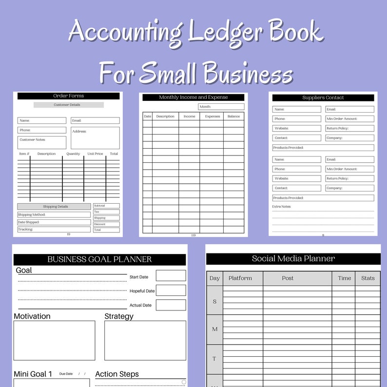 Accounting Ledger Book for Small Business | Digital Printable Planner ...