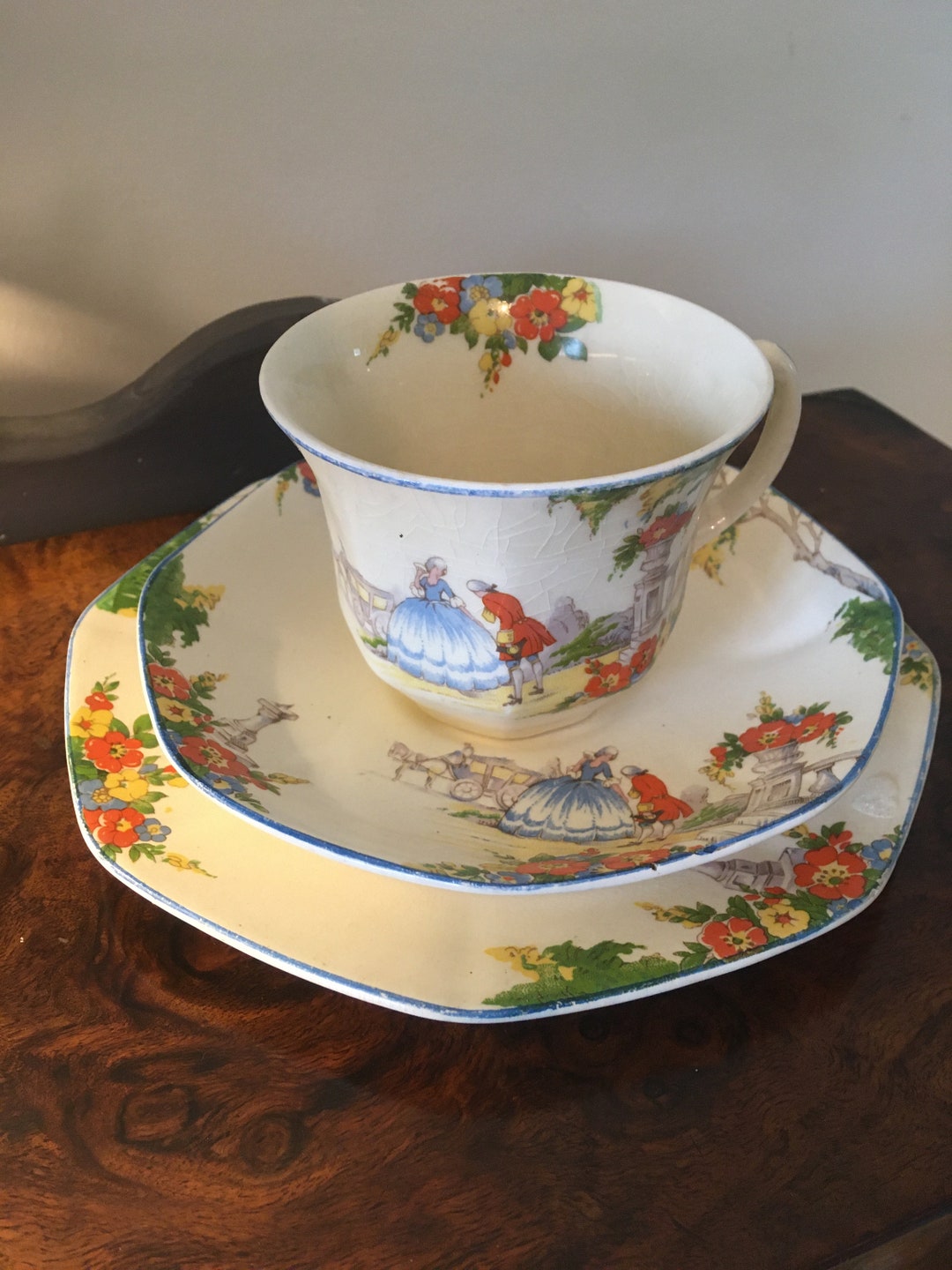 1 Hales Hancock Godwin Romance Trio Cup Saucer Plate Set, Rare Vintage ...
